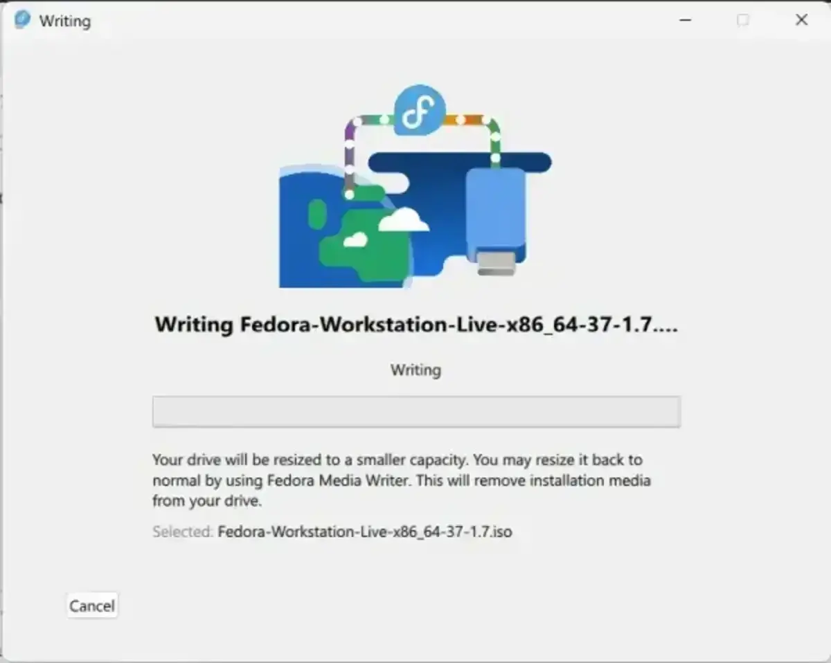 Create a Fedora Live USB from Windows Fedora Media Writer