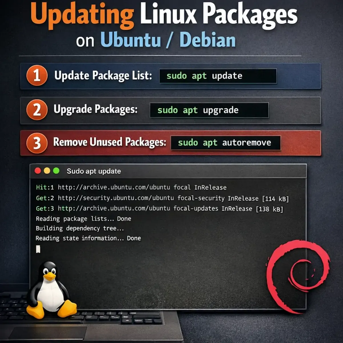 Updating Linux Packages Ubuntu, Fedora, CentOS, Arch