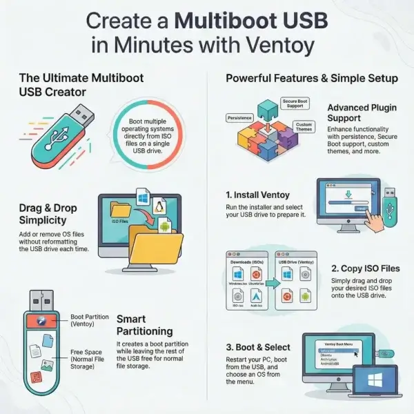 Ventoy Multiboot Bootable USB Maker Tool Drag + Drop ISO